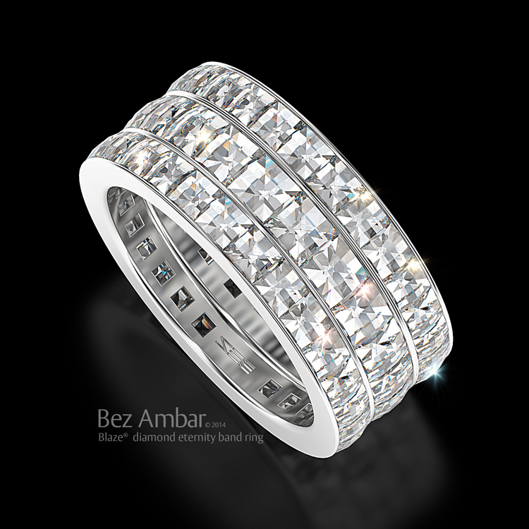 Two Size Blaze Cut Channel Set Diamond Wedding Ring