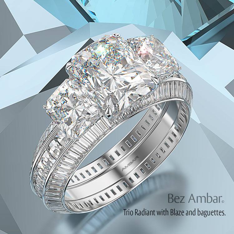 3 Stone Radiant Cut Diamond Ring with Blaze